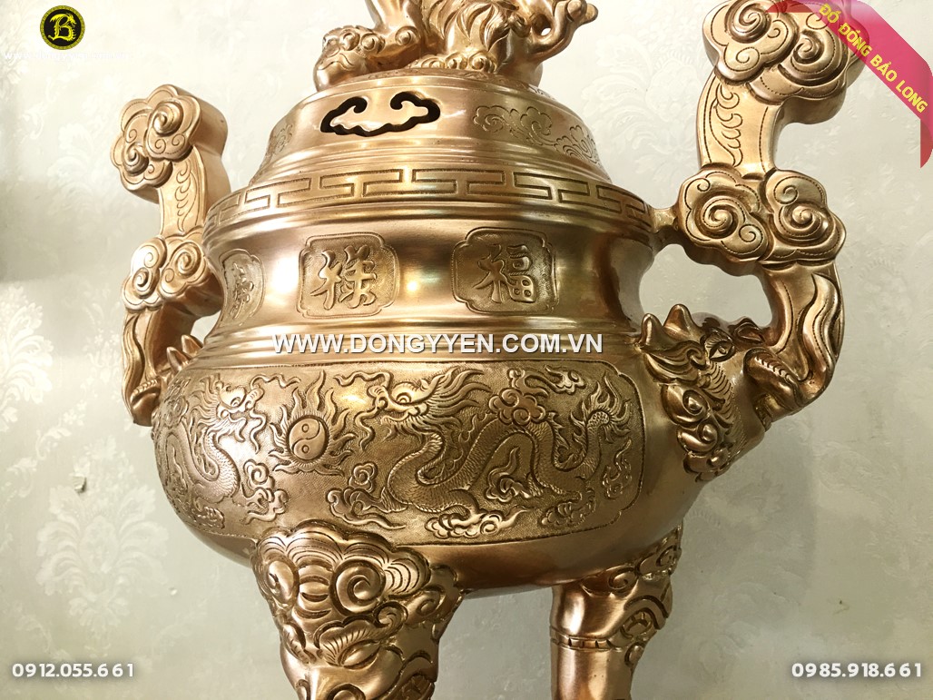 Đỉnh Đồng Đỏ Lọng Ám Rồng Phượng 50cm