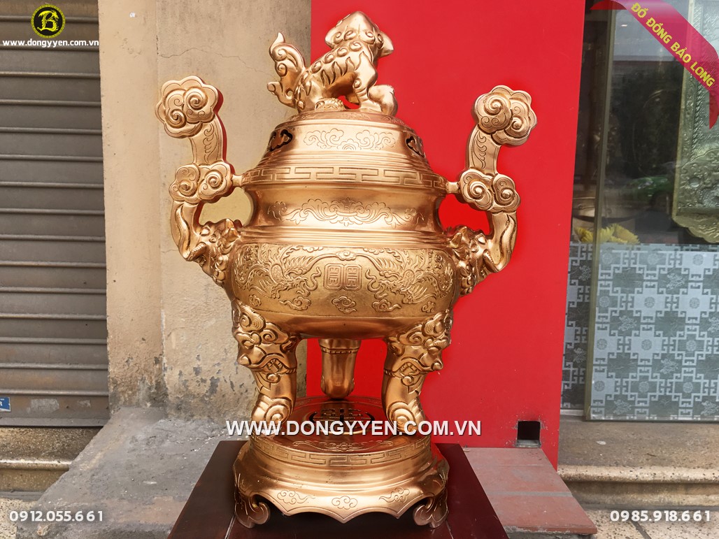 Đỉnh Đồng Đỏ Lọng Ám Rồng Phượng 50cm